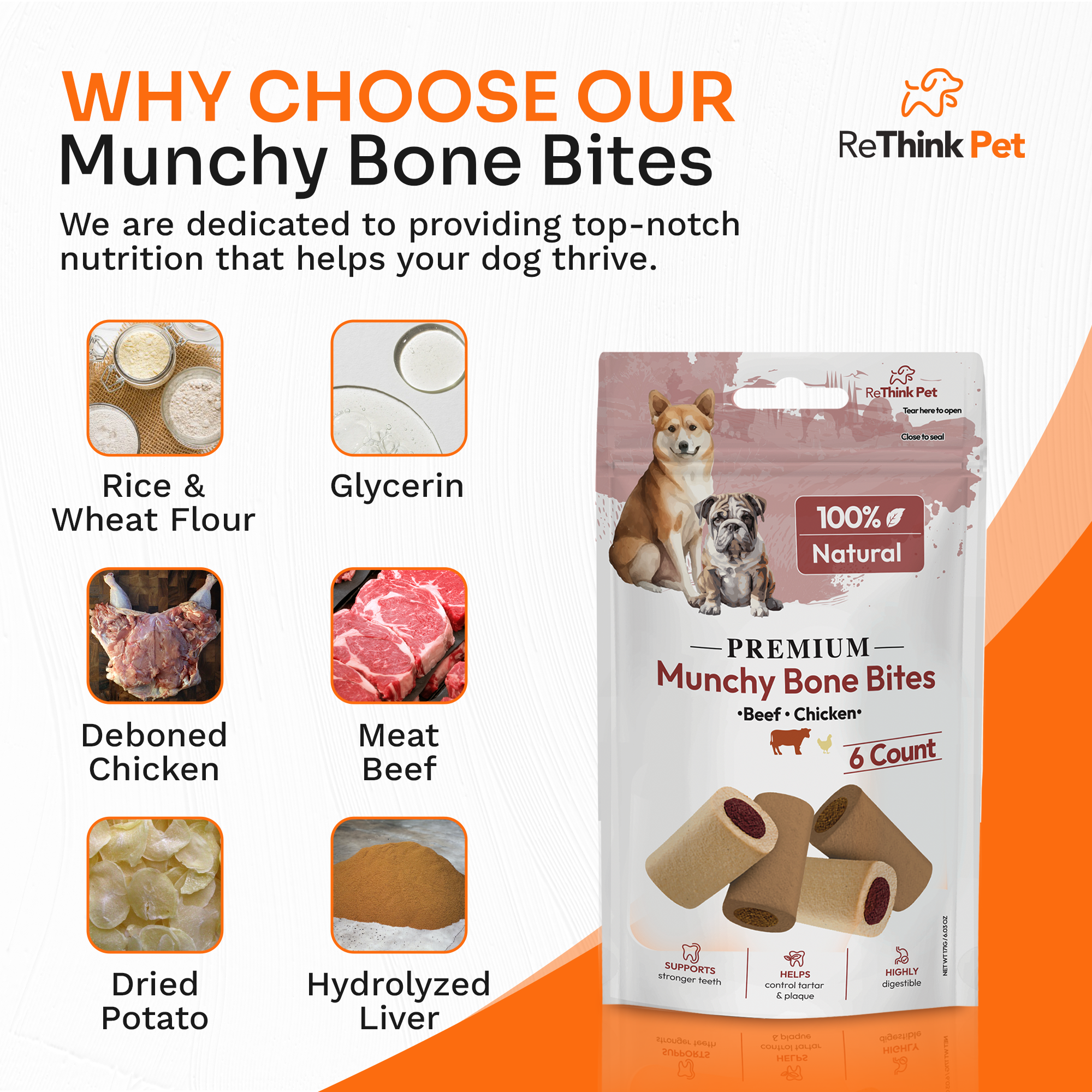 Premium Munchy Bone Bites - Beef & Chicken Dog Treats